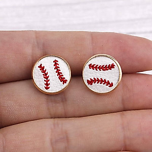 tenghong2021 2 Pairs Baseball Earrings Jewelry Baseball Stude Earring Baseball Pendant Dangle Sports Earrings for Women-White