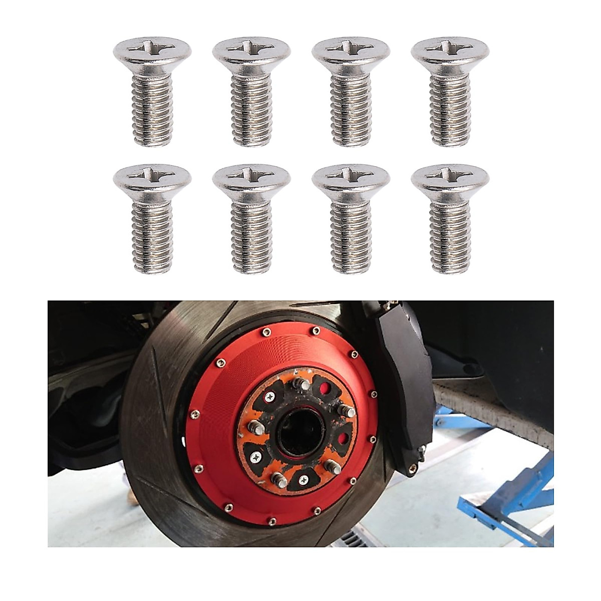 Dickno 8 PCS Stainless Steel Brake Disc Rotor Screws, Car Retaining Screw Kit for Front and Rear, OEM 936000-6014-0H Replacement Accessories for K3, City, Civic, Accord, Odyssey