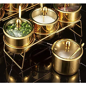 Mozacona Gold Stainless Steel Sugar Bowl Spice Jar Seasoning Pot Storage with Lid Spoon