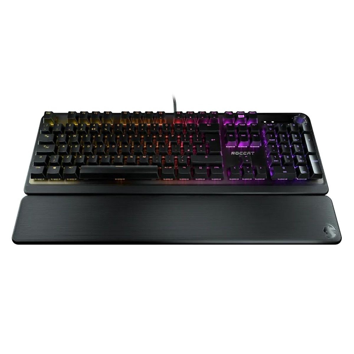 ROCCAT Pyro Mechanical PC Gaming Keyboard, RGB Lighting, AIMO Illumination, Wired Computer Keyboard, Detachable Wrist/Palm Rest, Linear Feel Red Switches, Brushed Aluminum Top Plate, Black