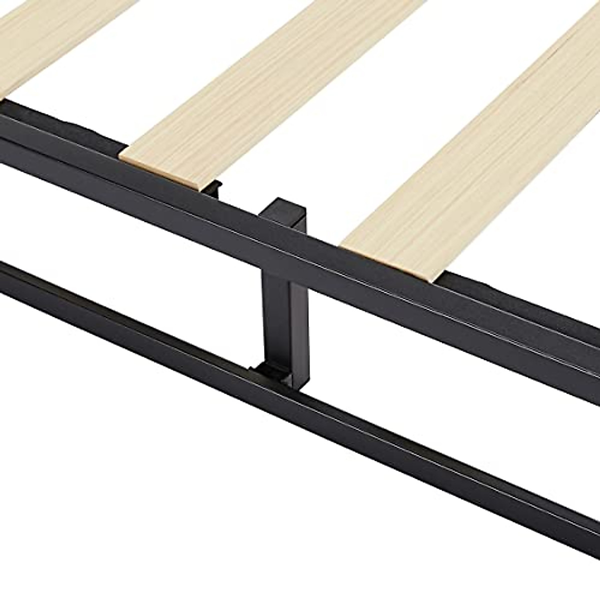 Amazon Basics Metal Platform Bed Frame with Wood Slat Support, 6 Inches High, Queen, Black