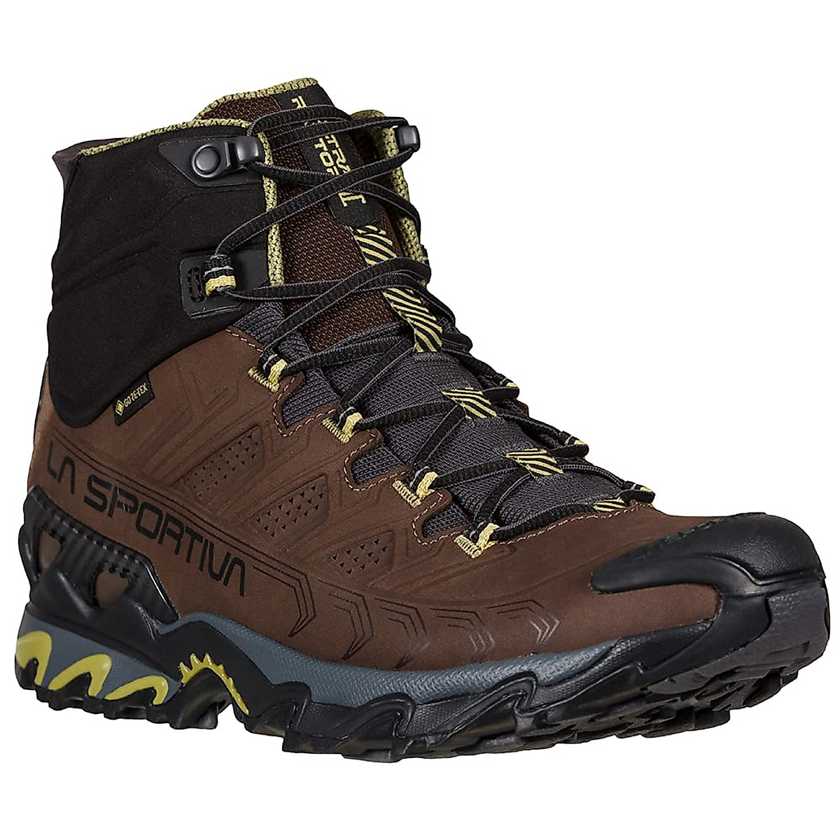 La Sportiva Mens Ultra Raptor II Mid Leather GTX Waterproof Hiking Boots, Chocolate/Cedar, 12.5