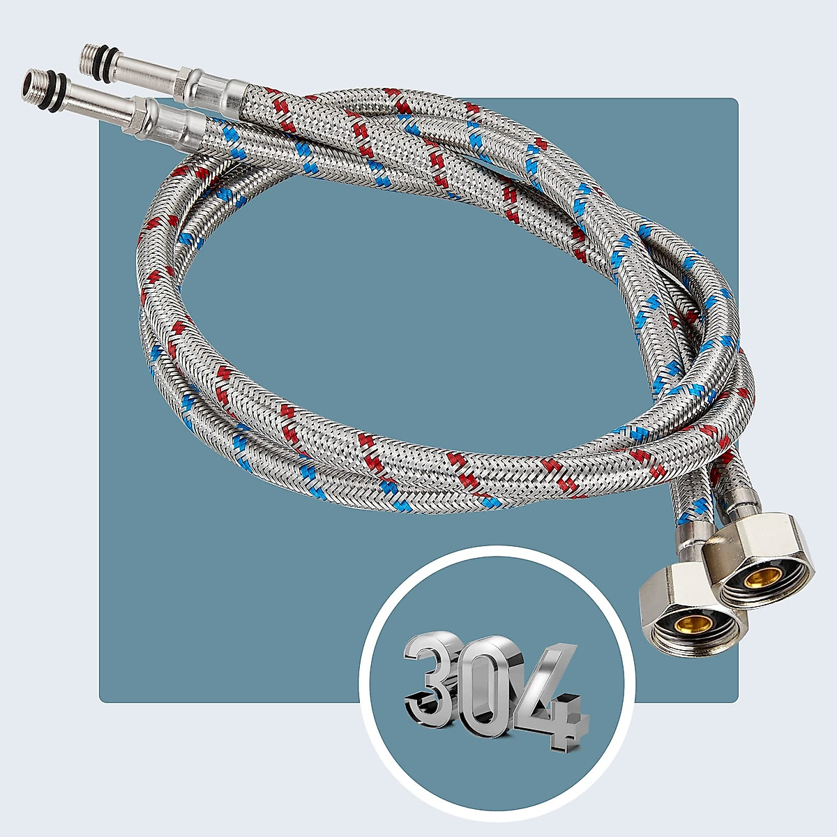 Aolemi 32-Inch Faucet Supply Hoses Braided Stainless Steel Long Faucet Supply Lines Connector 1/2-Inch Female Compression Thread x M10 Male Connector 2 Pcs (1 Pair)