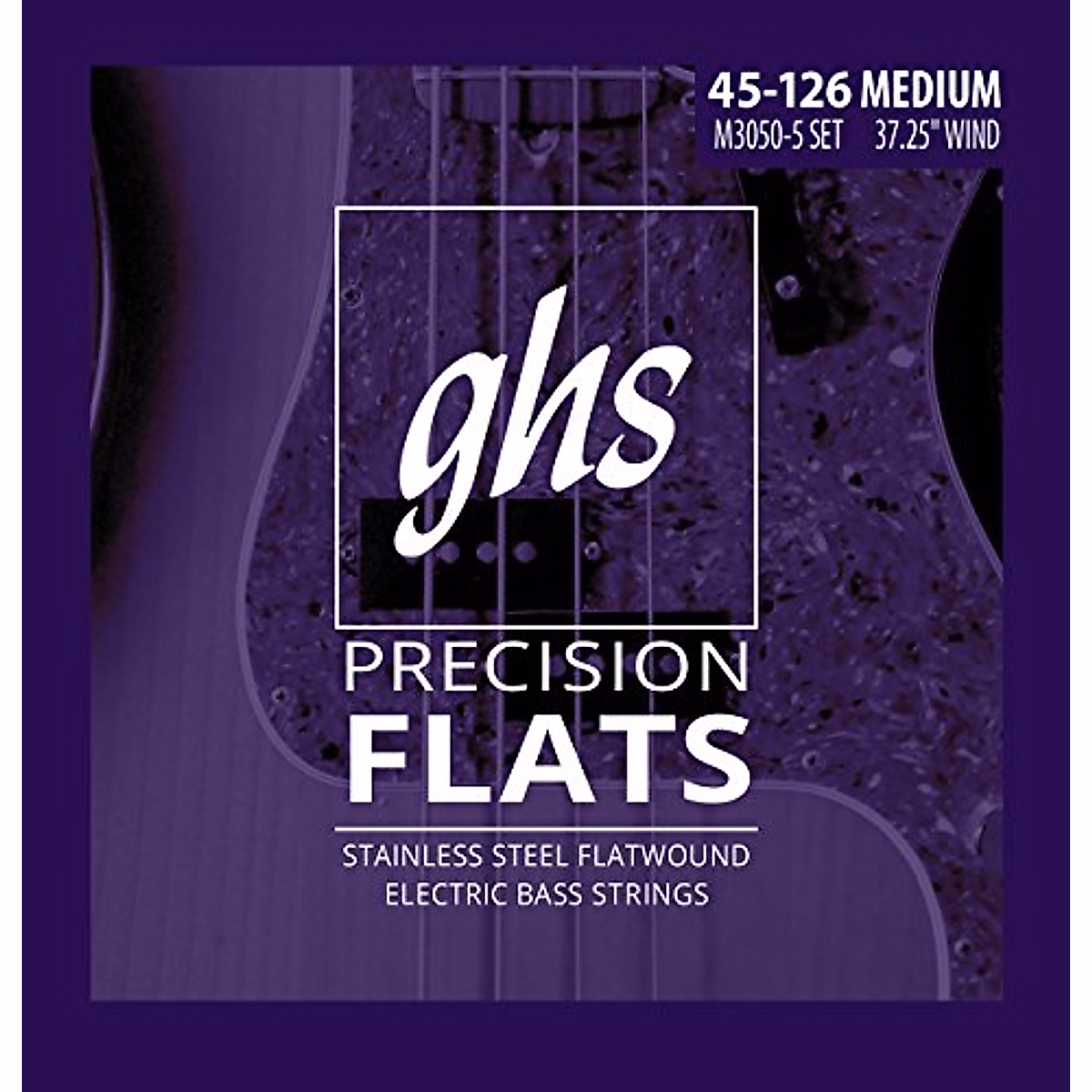 GHS Strings, 5-String Bass Precision Flats, Stainless Steel Flatwound, 37.25" Winding, Medium (45-126) (M3050-5)