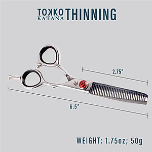 Katana Classic Professional 6.5" Shear Set by Tokko Shears, Premium 440C Japanese Steel Regular and Thinning Scissors for Barbers and Salon Professionals