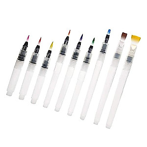 FAVOMOTO Water Brush Pen 9 Pcs Water Coloring Brush Pen Water Soluble Colored Pencils Painting Pen Fountain Pen Flat Pen White Solid Set Ink Pen Set