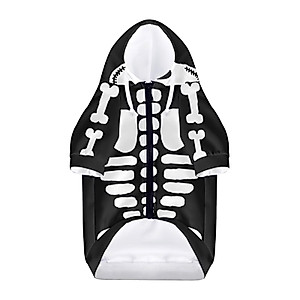 Howilath Dog Bone Halloween Costume, Dog Skeleton Hoodie Pet Clothes, Skull Zipper Clothes for Dogs, Sweatshirt with Hat, Dog Cat Hooded Shirts Sweatshirts - M