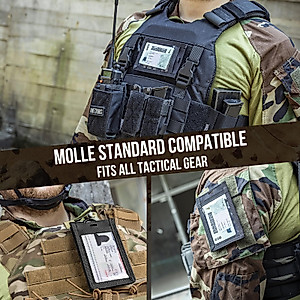 OneTigris Tactical ID Card Holder Hook & Loop Patch Badge Holder Neck Lanyard Key Ring and Credit Card Organizer (Black)