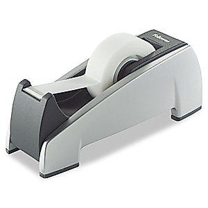 Fellowes 8032701 Office Suites Desktop Tape Dispenser, 1-Inch Core, Plastic, Heavy Base, Black/Silver