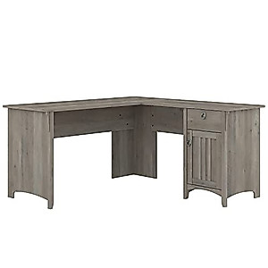 Bush Furniture Salinas L-Shaped Storage | Study Table with Drawers & Cabinets | Home Office Computer Desk, 60W, Driftwood Gray