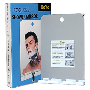 XoYo APHUIME Large Fogless Shower Mirror, Includes 1 Adhesive Hooks, Anit-Fog Shower Mirror, Shower Makeup Shave Mirror, Frameless Shower Mirror, Wall Hanging Mirror