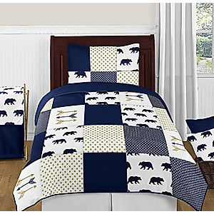 Sweet Jojo Designs Navy Blue and White Woodland Organizer Storage Bins for Big Bear Collection - Set of 2