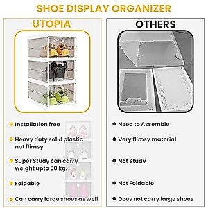 Utopia Home 3 Layers Foldable Shoe Organizer,Clear Plastic Stackable Shoe Organizer for Closet,Space Saving Shoe Storage Box,Foldable Shoe Storage Cabinet