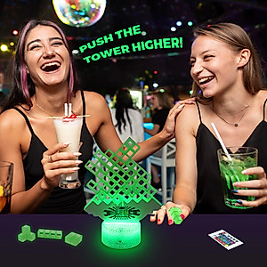 LED Glow in The Dark Stacking Game -Tumble Tetra Balance Tower Game with Color Changing Lights - Suspend Board Games for Adults & Family - Great for Summer Parties, Raves, or Blacklight