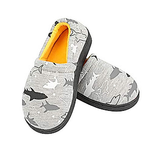 Forbeautiful Little Kids Big Boys House Slippers, Kids Fur Lined Warm Slip On Home Slippers Cute Winter Nonslip Indoor Dinosaur Slippers