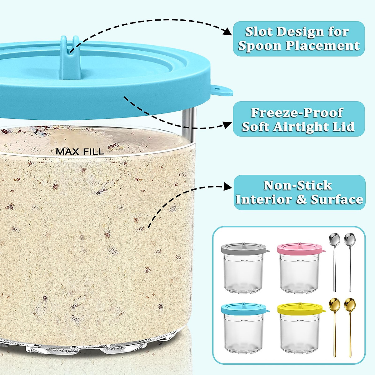 Ice Cream Pint Containers for Ninja Creami Pints and Lids-2 Pack & 4 Pack, 16oz Creamy Storage Containers Compatible with NC301 NC300 NC299AMZ Series Ice Cream Maker, BPA-Free, Dishwasher Safe