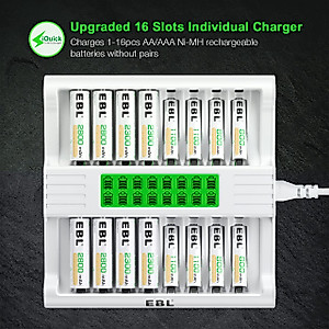 EBL AA AAA Battery Charger with Rechargeable AAA Batteries 16 Counts 1100mAh Ni-MH Battery