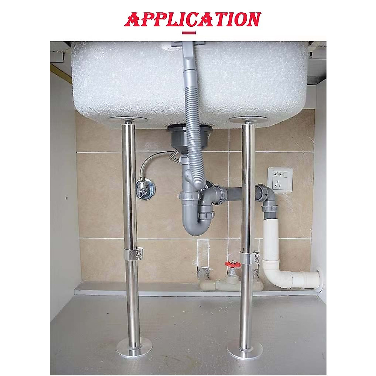 Undermount Sink Mounting Brackets New 304 Stainless Steel Sink Legs Sink Repair Supports Kit Installation and Repair System for Kitchen and Bathroom (Height: 16 to 29.5 inch)