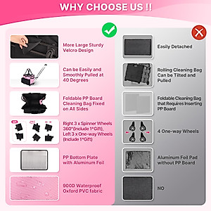 JKAOO Large Rolling Cleaning Caddy Bag with Detachable Trolley, Waterproof Cleaning Caddy on Wheels for Housekeepers, Cleaning Cart Supplies Organizer for Home,Car,Office,Picnic (Pink) (in Patent)