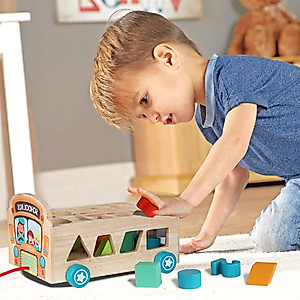 Classic Wooden Toddler Toy Age 2-4 Pulling Bus 123 Number Learning Shape Puzzle Sorting Match Game Montessori Sensory Material for Kids