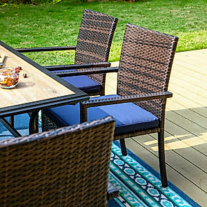 Sophia & William Patio Outdoor 2 Pieces Dining Chairs, Brown PE Rattan Armchair Sofa with Seat Cushions, Modern Outdoor Dining Conversation Furniture, Load Capacity: 330 lbs, 2 Pack