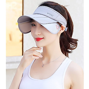 Sun Visor Hat for Women and Men 2 Pack - Retractable Brim Sport Hat, Summer Golf Tennis Running Beach Hat with Ponytail Hole