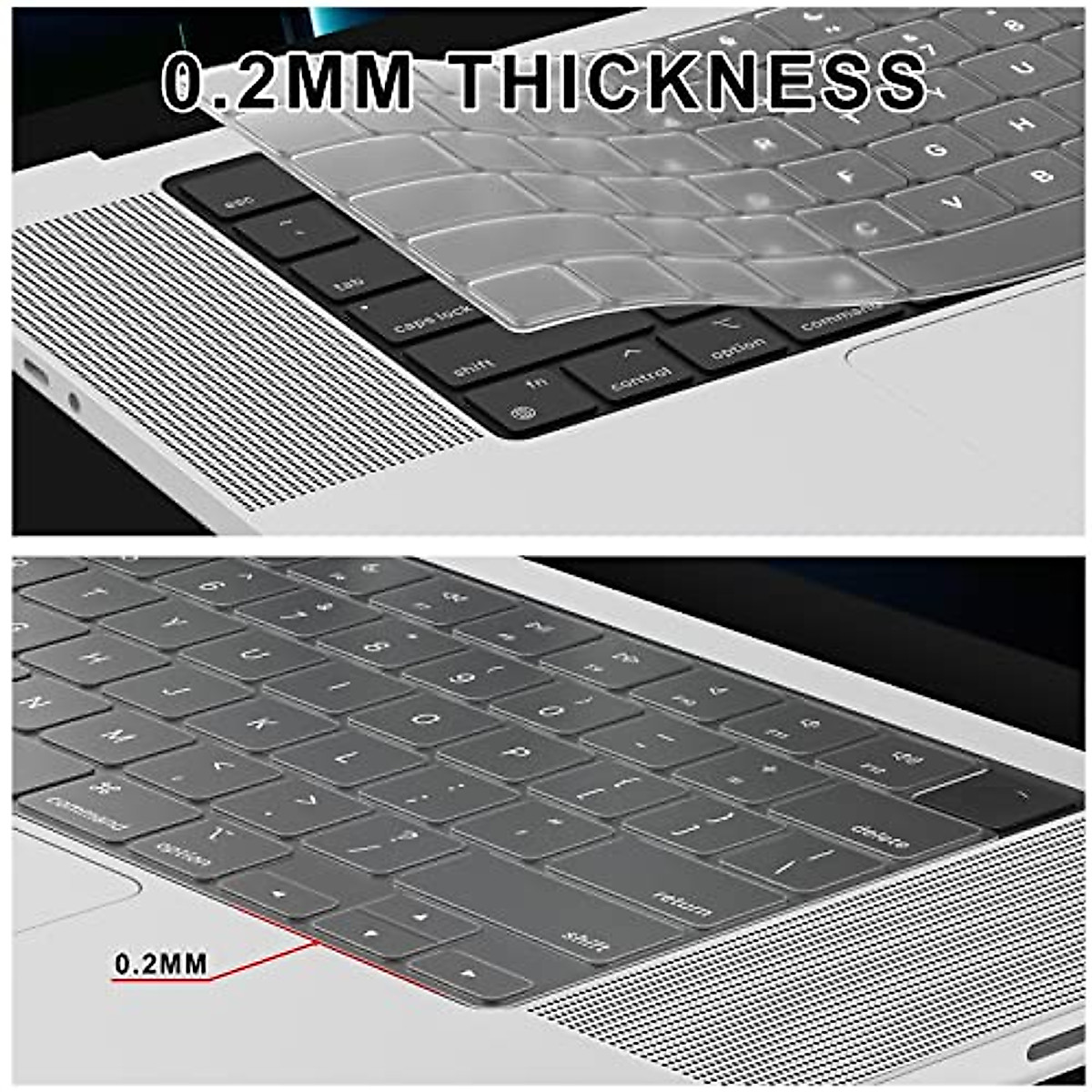 Soke Premium Keyboard Cover Skin, for 2021-2024 MacBook Pro 14" 16" M4 M3 M2 M1 Pro/Max(A2918 A2992 A2991 A2442 A2485 A2780), MacBook Air 15.3"/13.6" M3 M2(A2941 A2681), US ANSI Layout,Clear