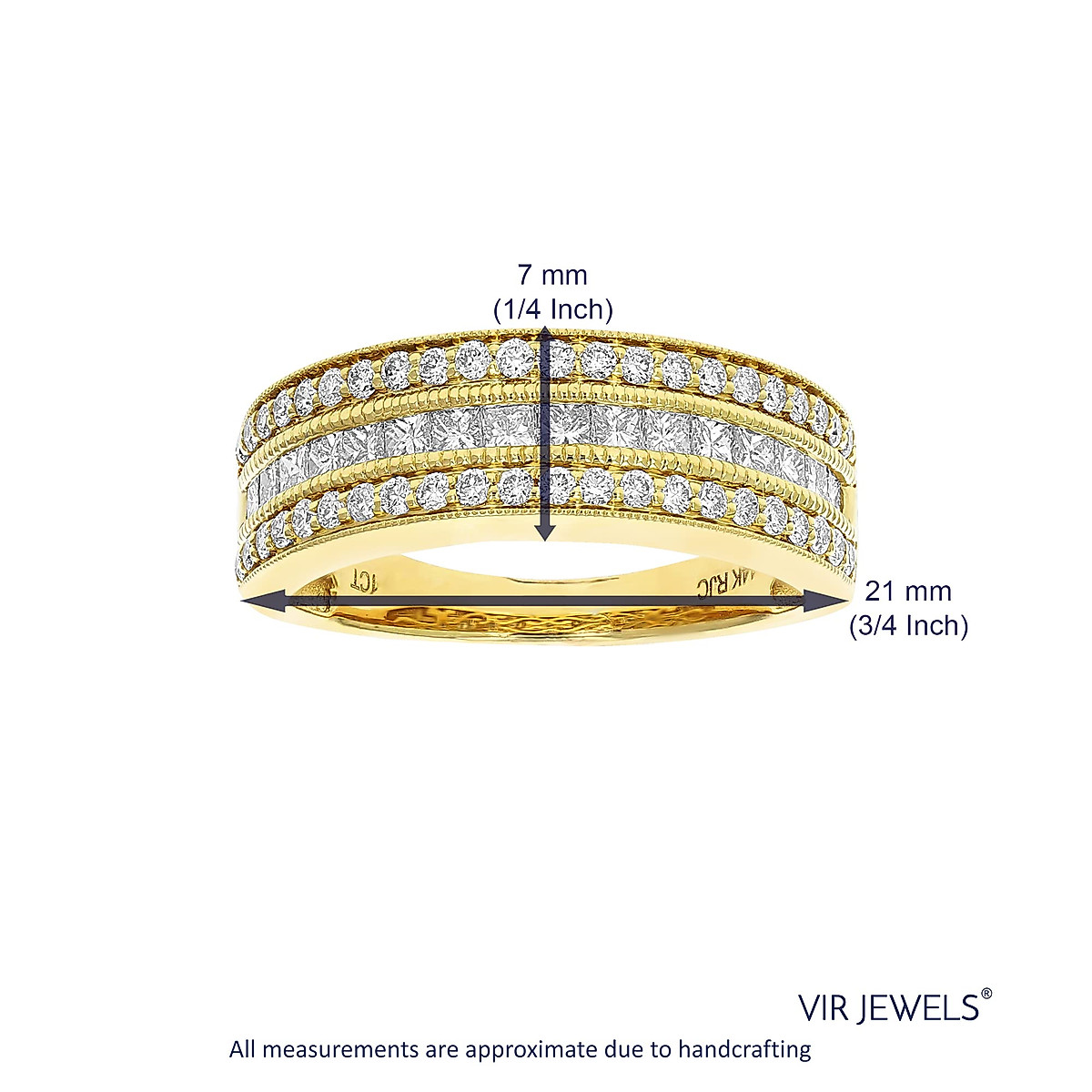 Vir Jewels 1 cttw Princess and Round Diamond Wedding Band with Milgrain 14K Yellow Gold Size 9