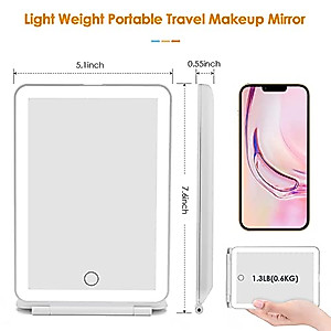 Rechargeable Travel Makeup Mirror 72 LED Lighted Makeup Mirror Travel Mirror Compact Slim LED Vanity Mirror with Lights Lighted Makeup Mirror with 3 Lighting Modes Dimmable Touch Screen (White)
