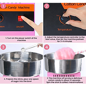 Cotton Candy Machine Commercial, 1000W Electric Cotton Candy Maker Machine, Candy Floss Machine with Stainless Steel Bowl and Sugar Scoop for Kids Birthday, Family Party Pink