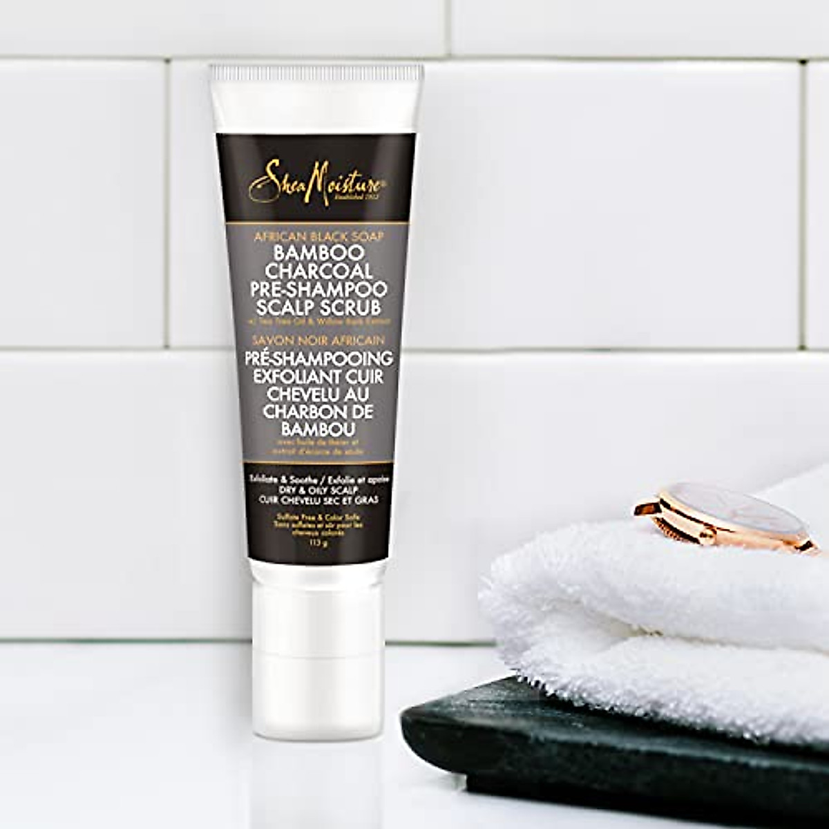 SheaMoisture African Black Soap Bamboo Charcoal Pre-Shampoo Scalp Scrub, 4 Fl Oz