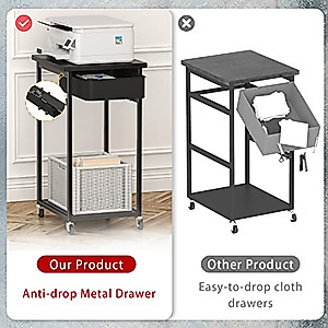 MYDENIMSKY Printer Stand, Computer Tower Stand with Drawer, Desktop Stand with Locable Wheels, Office CPU Stand, Mobile Pedestal Rolling Cabinet, Host Computer Cart Under Desk. (Black)