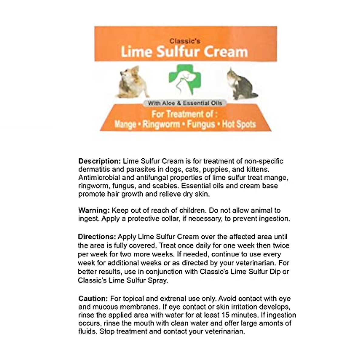 Classic's Lime Sulfur Pet Skin Cream (2 oz) - Pet Care and Veterinary Treatment for Itchy and Dry Skin - Safe Solution for Dog, Cat, Puppy, Kitten, Horse