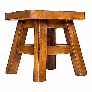 Sea Island Imports Monarch Butterfly Hand Carved Acacia Hardwood Decorative Short Stool
