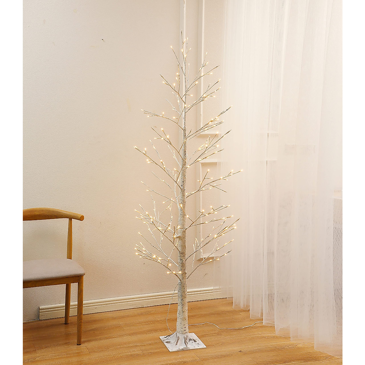 AUDENI 6FT Twinkling Light Birch Tree with 256 Warm White LED Fairy Lights Indoor/Outdoor for Garden Home Christmas Valentine’s Day Holiday Decoration