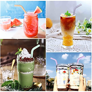 Reusable Silicone Drinking Straws 4PCS Splicable Straws with Travel Case Cleaning Brush -Silicone Straws Length Adjustable Drinking for 20/30/32oz Tumblers(0.2'' diameter)