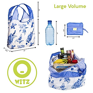 O-WITZ Reusable Grocery Bags | Vibrant Tote Bag For Groceries, Gym, Office, Beach, Toys & More | Washable Design With Large Handles For Maximum Convenience | Folds Into A Small Pouch, Vintage Blue