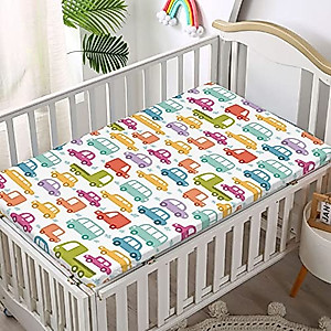 Cars Themed Fitted Crib Sheet,Standard Crib Mattress Fitted Sheet Toddler Bed Mattress Sheets -Baby Crib Sheets for Girl or Boy,28“ x52“,Multicolor