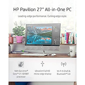 HP Pavilion 27-inch All-in-One Desktop, 10th Gen Intel i7-10700T Processor, 16 GB RAM, 1 TB SSD Storage, Full HD IPS Touchscreen, Windows 10 Home, Wireless Keyboard and Mouse Combo (27-d0080, 2020)