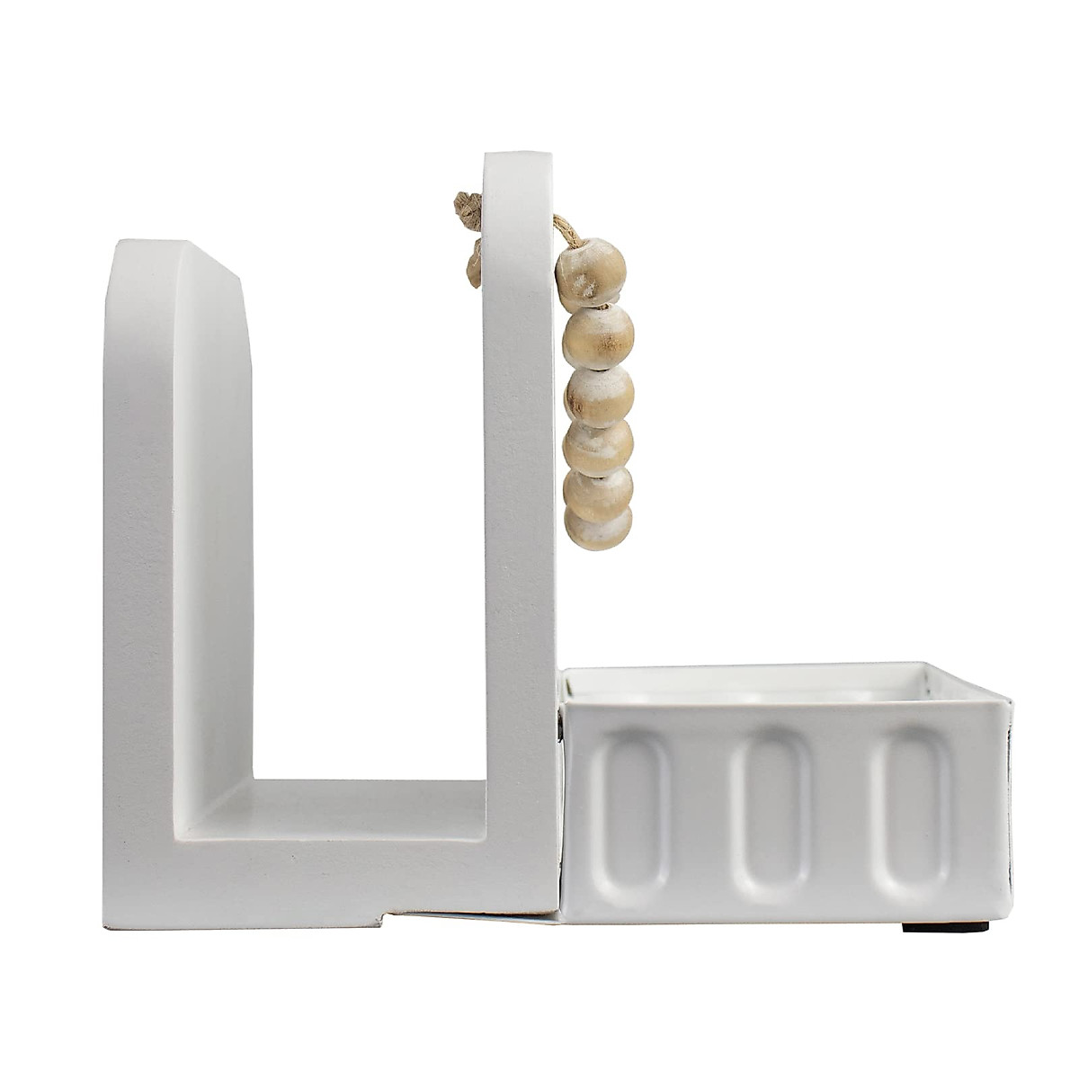 Karisky Rustic Napkin Holder with Salt and Pepper Shakers Holder, Boho 2-in-1 Solid Real Wood and Metal Napkin Caddy with Non-Slip Base for Tables, Kitchen Countertop, White