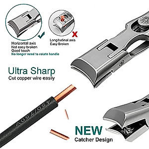 VOGARB Nail Clippers for Thick Nails Long Handle Large Wide Jaw Opening Cutter with Safety Lock Heavy Duty for Toenail Fingernail No Splash Trimmer with Catcher for Men Women Adult Seniors (Silver)