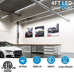 SHOPLED 4FT LED Shop Light, 40W 5500LM 5000K Daylight White, Linkable T8 LED Tube Lights 4FT, V-Shape, 4 Foot LED Shop Lights for Garage, 4 Pack