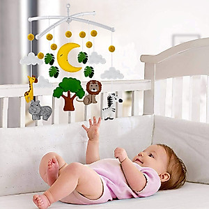 Musical Baby Crib Mobile for Boys & Girls - Jungle Safari Nursery Mobiles - Bassinet Mobile with Arm Holder