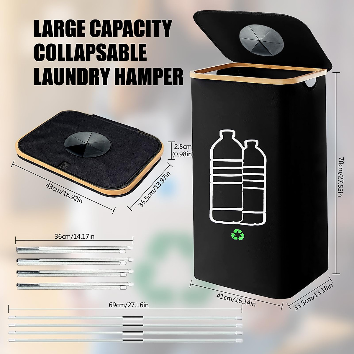 auvstar Removeable Recycling Bin for Kitchen,Separate Recycling Waste Bin Bags,Recycle Bins for Kitchen Home,Large Capacity 100L Recycle Bin with Lid Reusable Inner Bag Bottle Waste Plastice