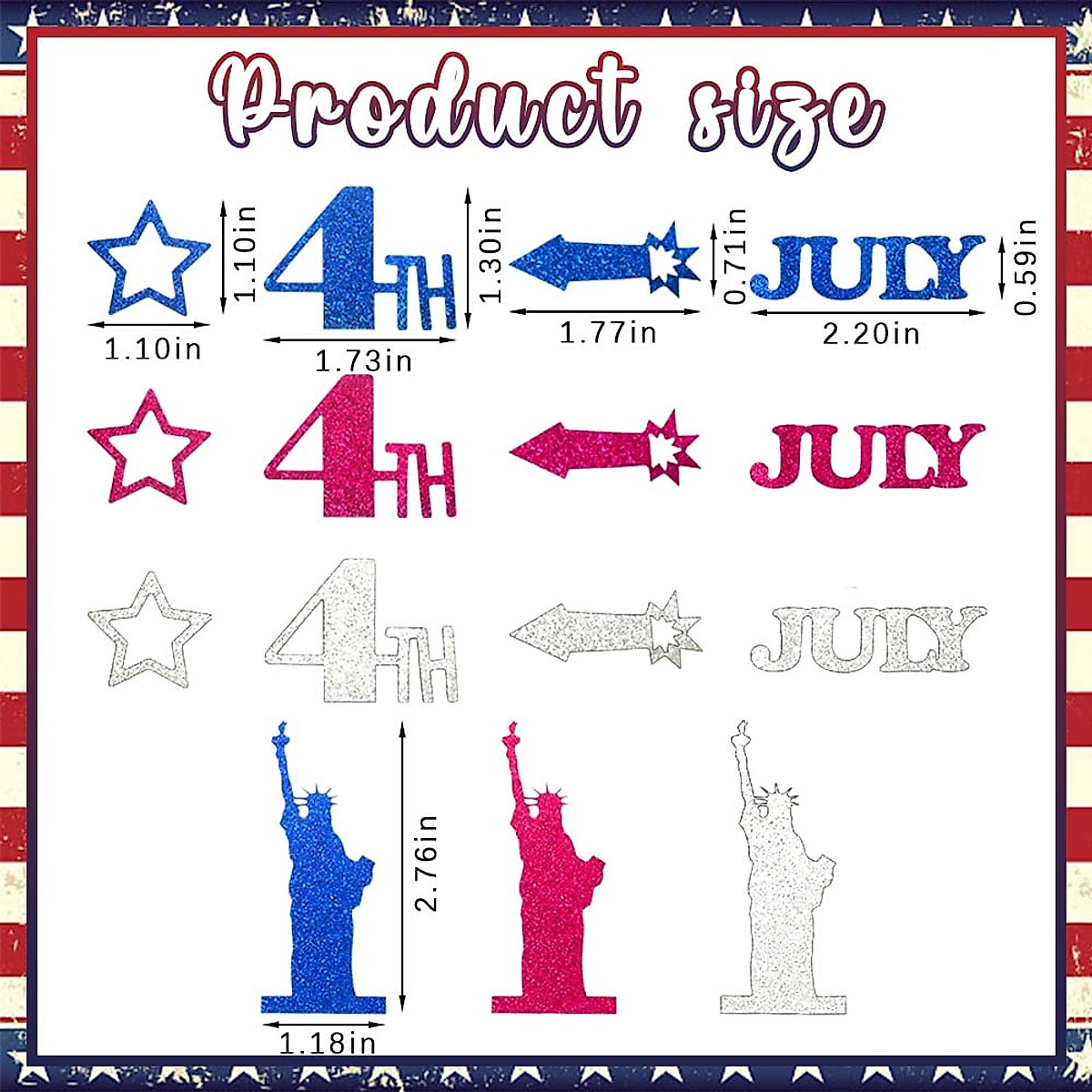 200pcs Patriotic Table Confetti, Red White Blue Sequin Sprinkles Confetti Decorations 4th of July Glitter Confetti Star Statue of Liberty Sprinkles for Patriotic Party Birthday Baby Shower Decor