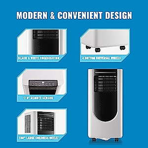 Portable Air Conditioner WANAI 8,000 BTU ASHARE Portable AC Unit, Built-in Dehumidifier & Fan Mode, Remote Control and Window Installation Kit Included, LED Display, for Home Office Garage Business