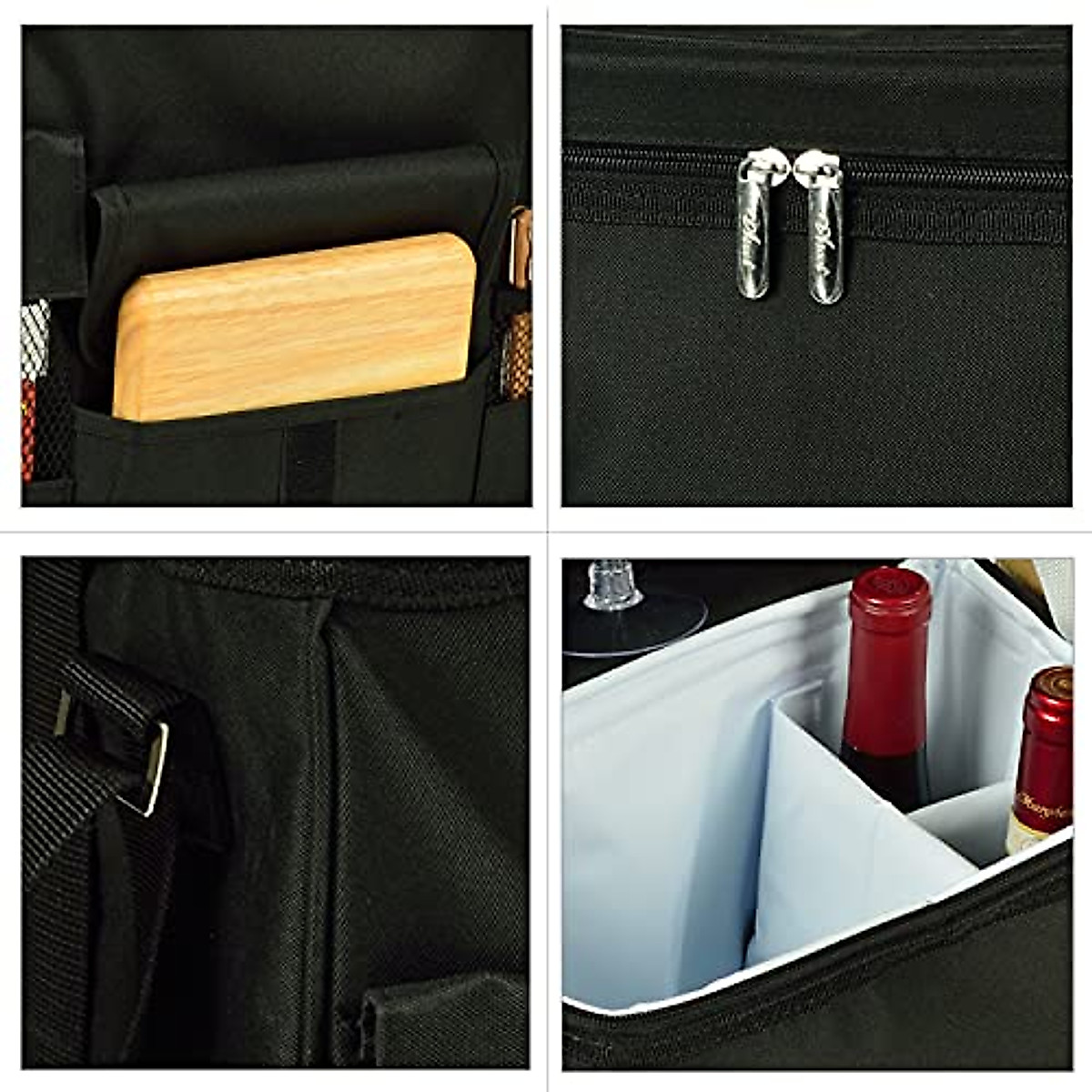 Picnic at Ascot Wine and Cheese Picnic Basket/Cooler with hardwood cutting Board, Cheese Knife and Corkscrew - Black