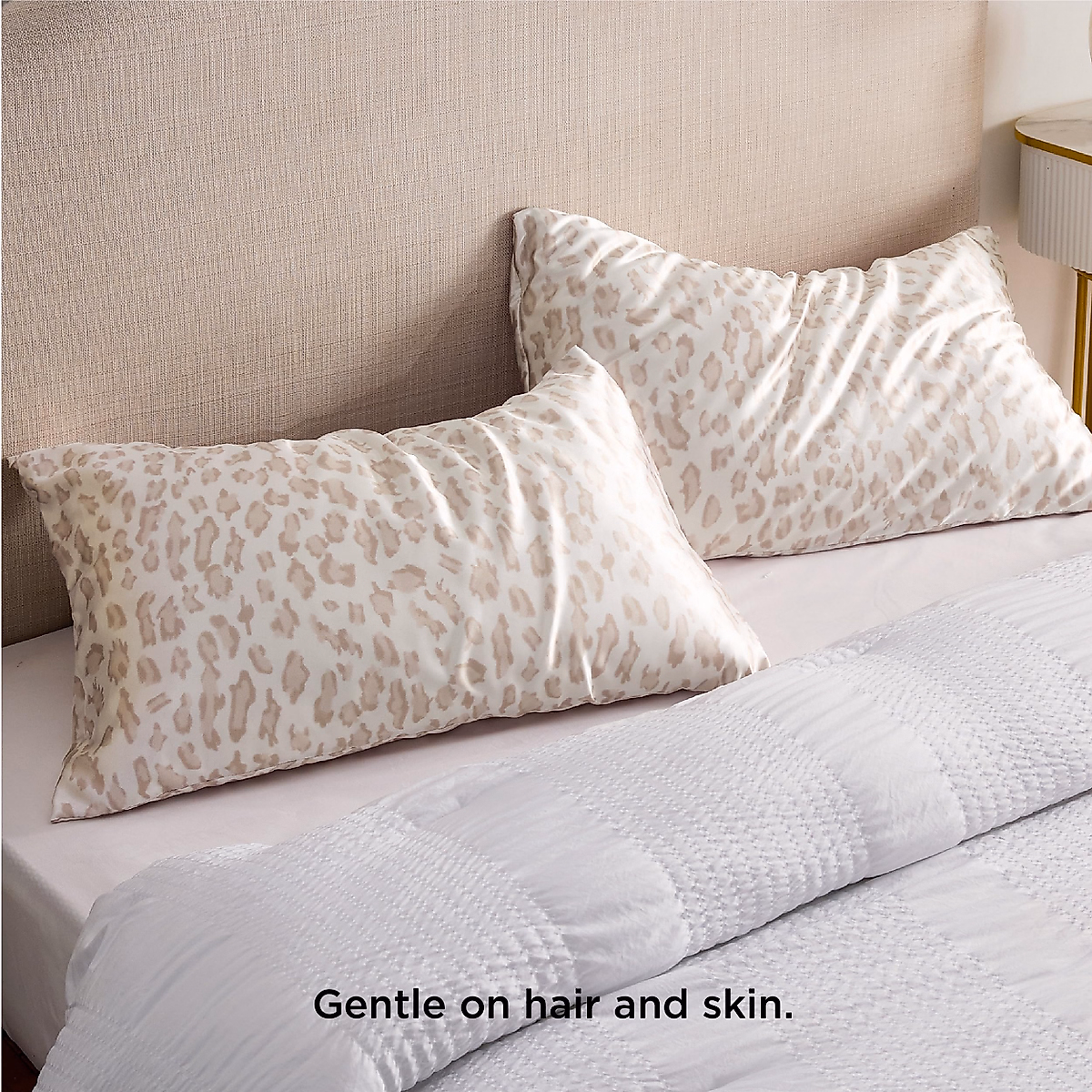 Bedsure Satin Pillowcase with Zipper 2 Pack Queen Size 20''x30'' - Similar to Silk Pillowcases for Hair and Skin, Silky & Soft Zip Satin Pillow Case Set of 2 (Leopard, 20x30 Inches)