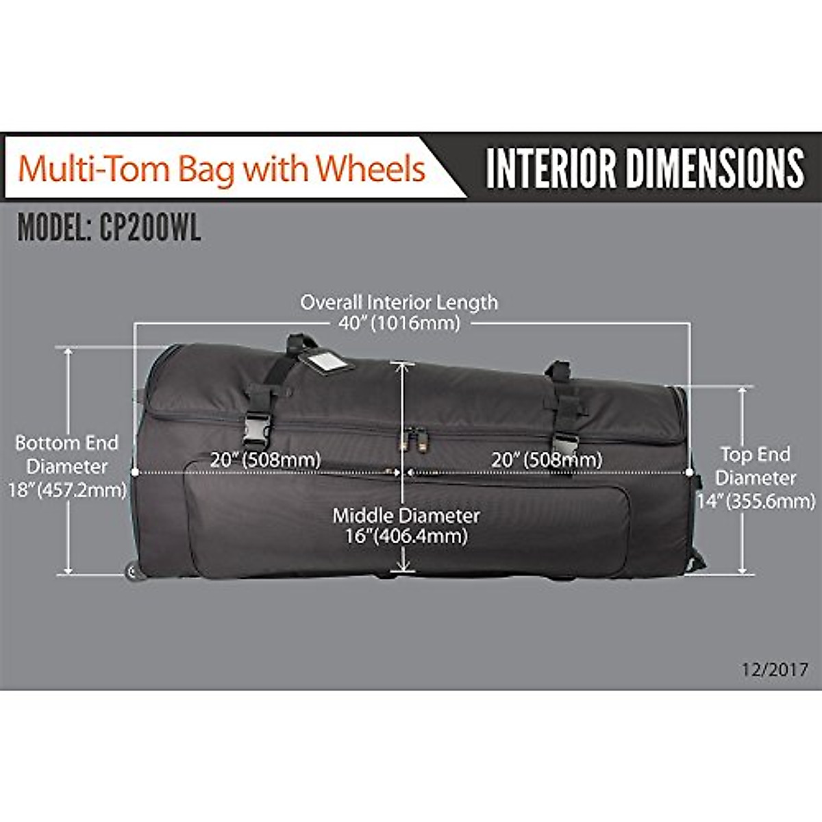 Multi-Tom Drum Bag with Wheels by Protec, Model CP200WL, Black
