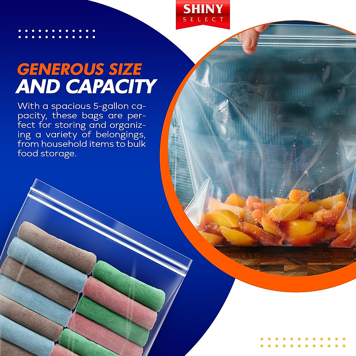 SHINY SELECT [ 12 COUNT ] 5 Gallon Double Zipper Jumbo Bags, 18x24 inches,12 Count Heavy Duty Storage Bag for Clothing, Bedding, Shoes, Pillows, Pet Supplies, Crafts, Books, Magazines, Toys